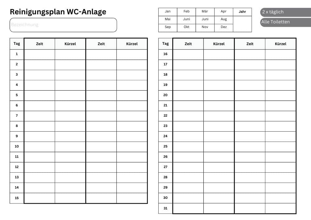 Vorlage Reinigung Toiletten (HACCP-Reinigungsplan) | g-wie-gastro